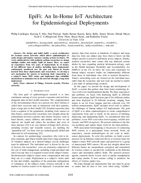 (PDF) EpiFi: An in-Home IoT Architecture for Epidemiological Deployments