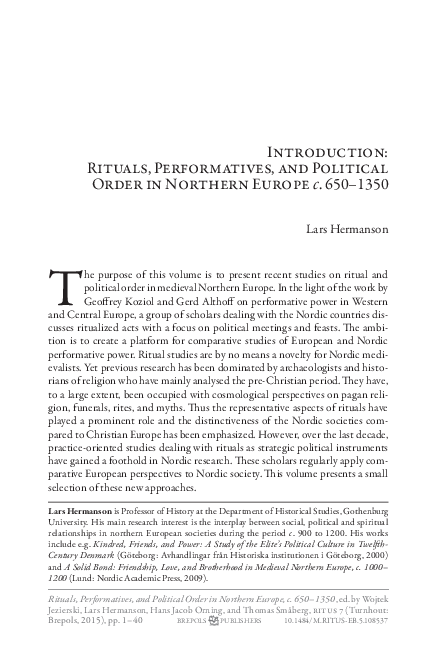 (PDF) Rituals, Performatives, and Political Order in Northern Europe, c ...