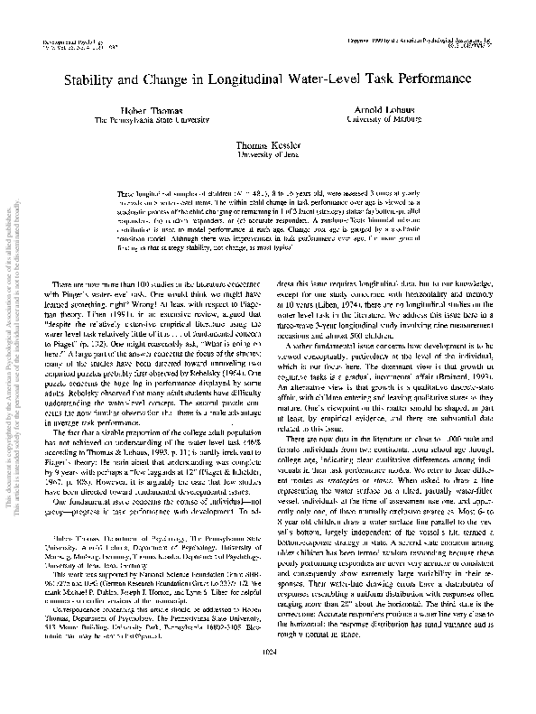 (PDF) Stability and change in longitudinal water-level task performance