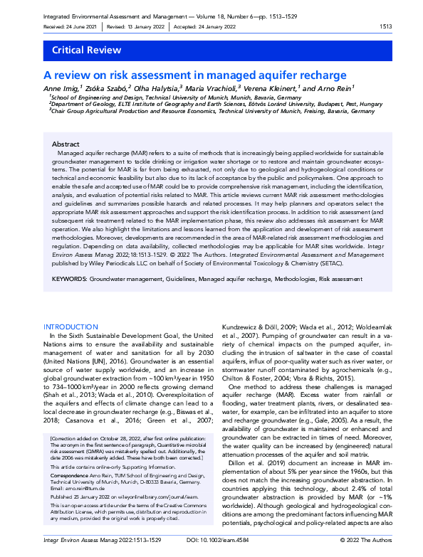 (PDF) A review on risk assessment in managed aquifer recharge