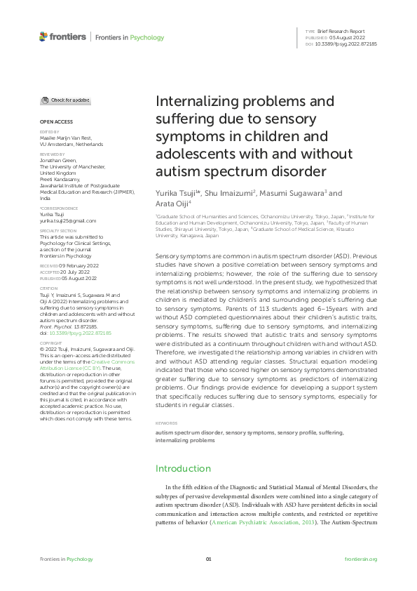 (PDF) Internalizing problems and suffering due to sensory symptoms in ...
