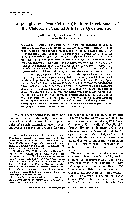 (PDF) Masculinity and femininity in children: Development of the ...