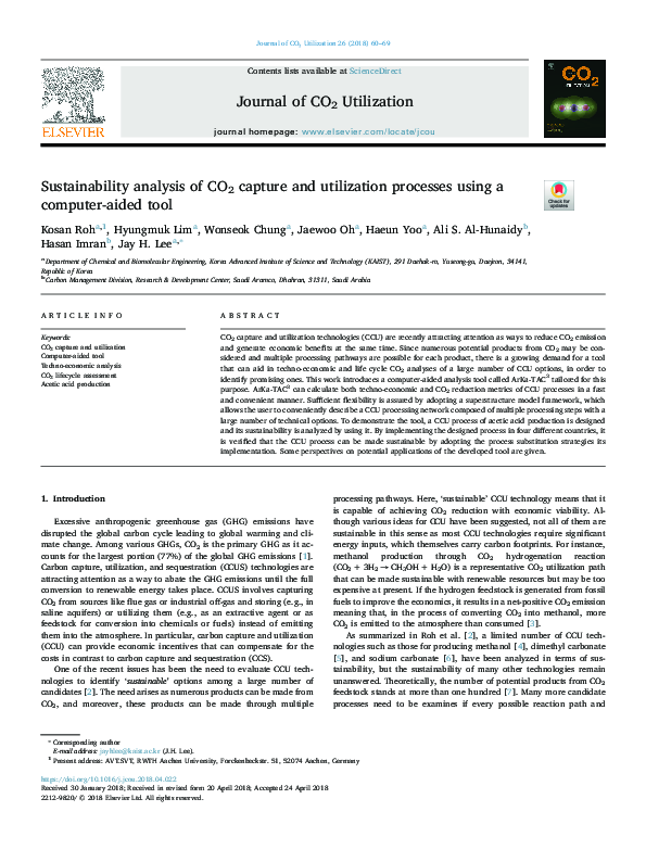 (PDF) Tool for Analyzing Sustainability of CO2 Capture Processes