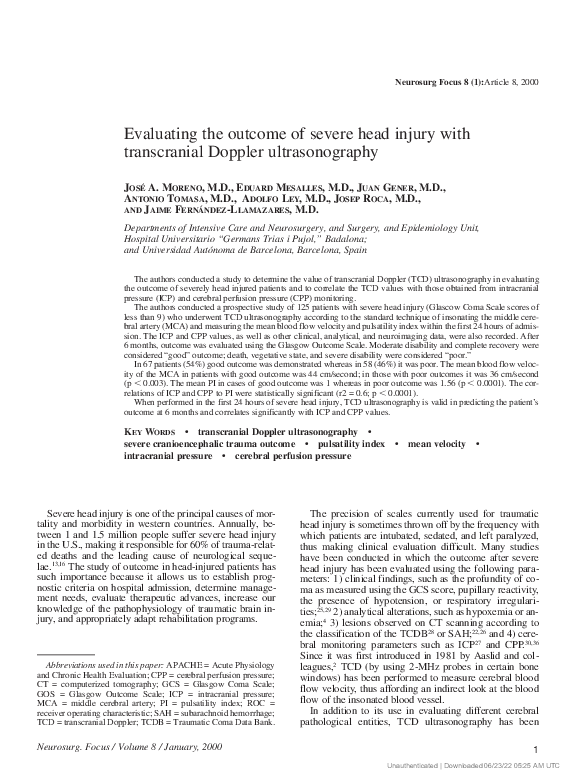 (PDF) Evaluating the outcome of severe head injury with transcranial ...