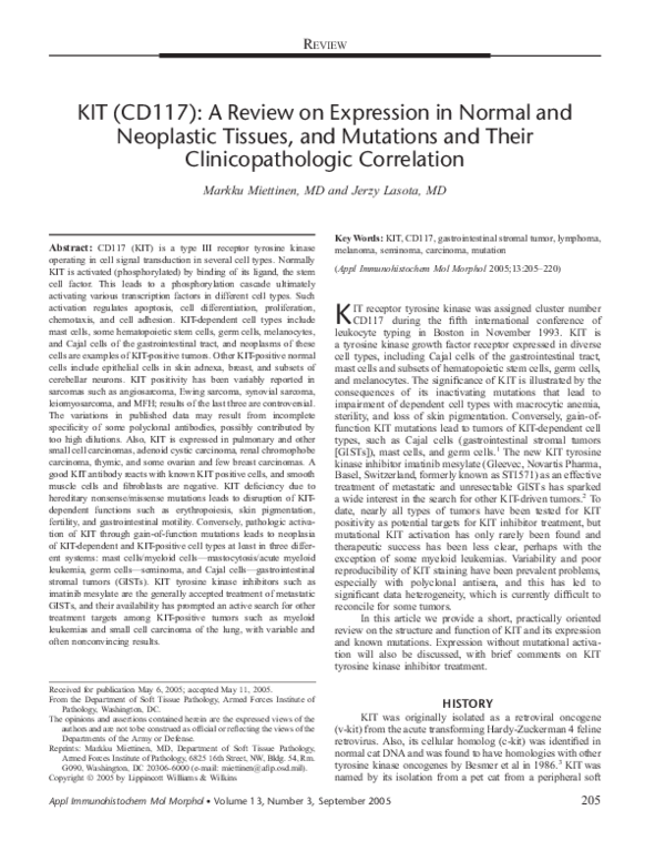 (PDF) KIT (CD117): A Review on Expression in Normal and Neoplastic Tissues, and Mutations and ...