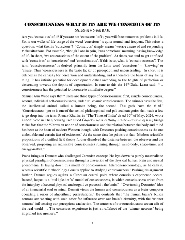 (PDF) CONSCIOUSNESS