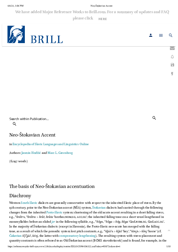 (PDF) Neo-Štokavian Accent in Encyclopedia of Slavic Languages and ...
