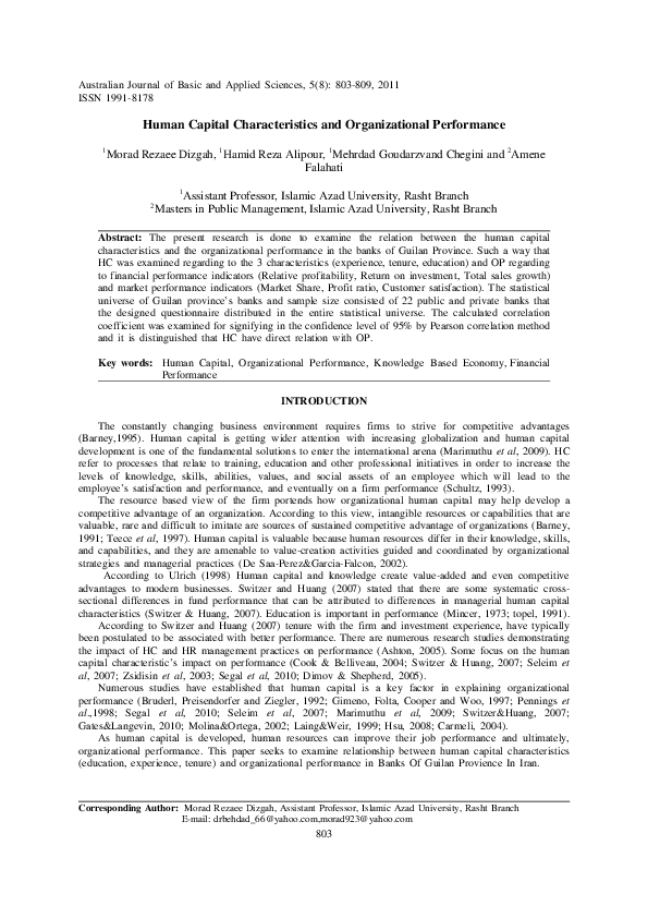 (PDF) Human Capital Characteristics and Organizational Performance