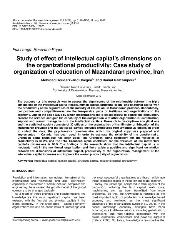 (PDF) Study of effect of intellectual capital's dimensions on the ...