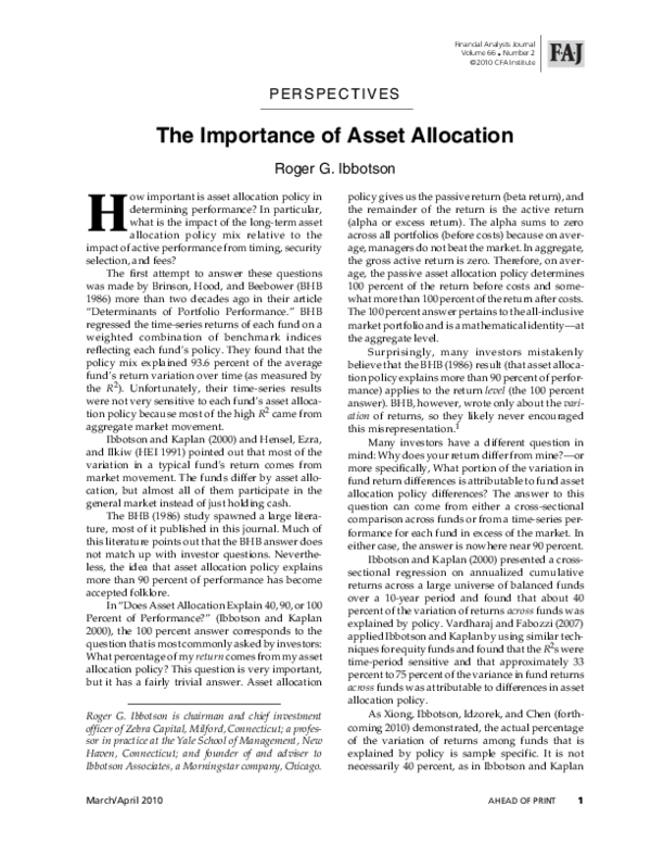(PDF) Perspectives: The Importance of Asset Allocation