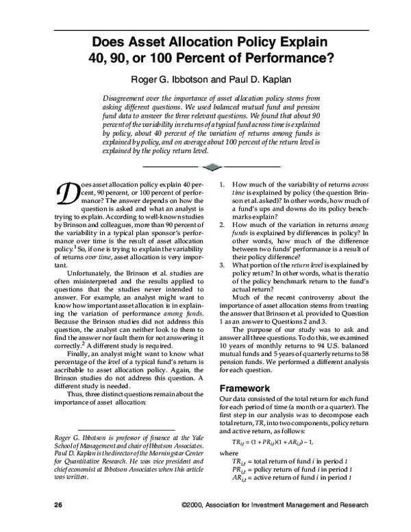 (PDF) Does Asset Allocation Policy Explain 40, 90, 100 Percent of Performance?