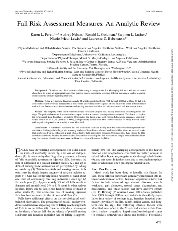 (PDF) Fall Risk Assessment Measures: An Analytic Review