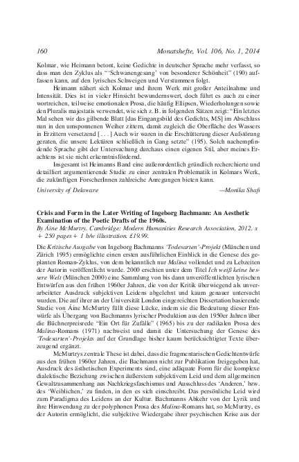 (PDF) Crisis and Form in the Later Writing of Ingeborg Bachmann: An Aesthetic Examination of the ...