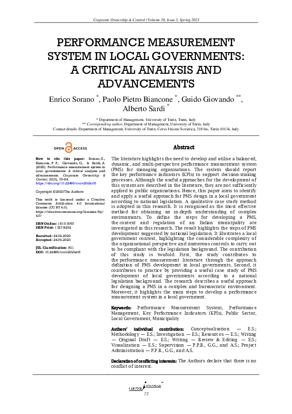 (PDF) Performance measurement system in local governments: A critical ...
