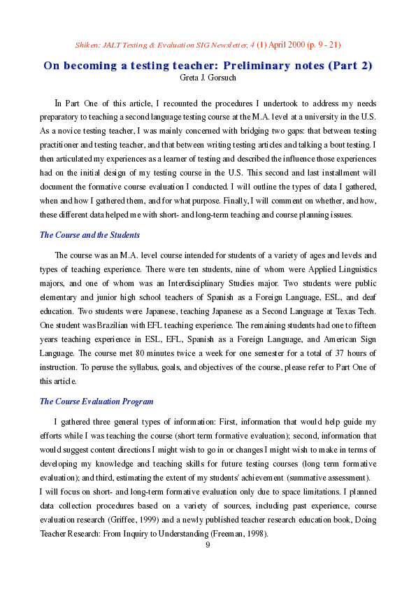 (PDF) On becoming a testing teacher: Preliminary notes (Part 2) On ...