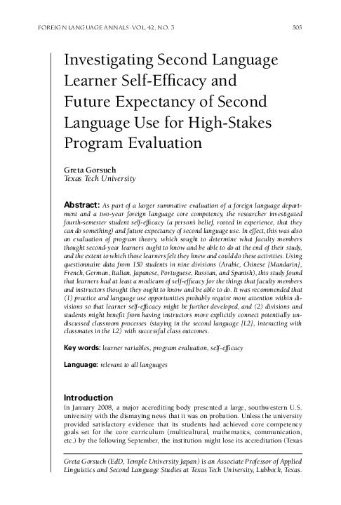 (PDF) Investigating Second Language Learner Self-Efficacy and Future Expectancy of Second ...