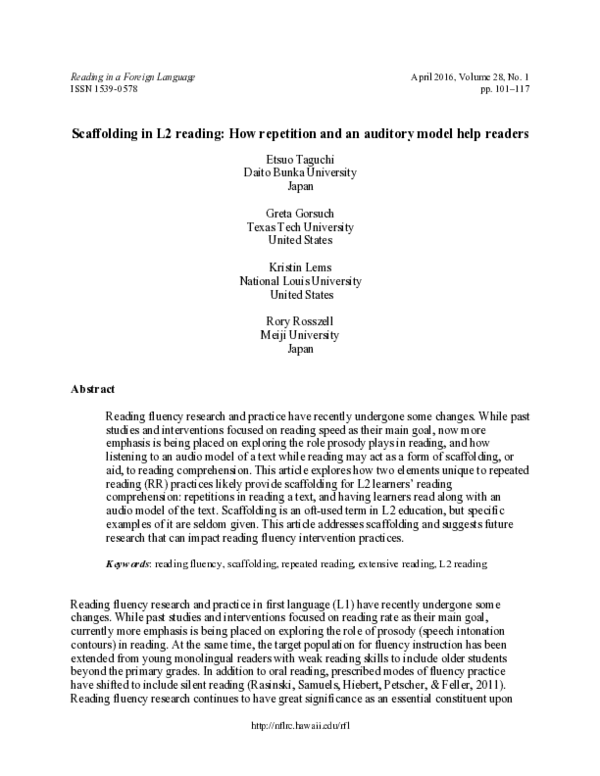 (PDF) Scaffolding in L2 Reading: How Repetition and an Auditory Model ...