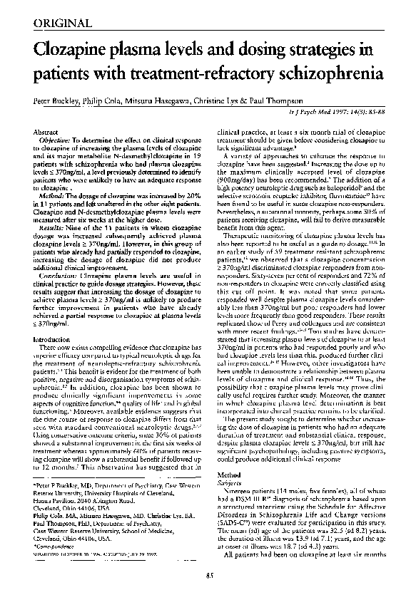 (PDF) Clozapine plasma levels and dosing strategies in patients with ...
