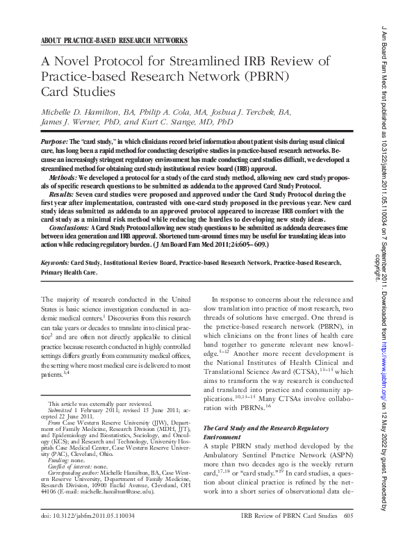 (PDF) A Novel Protocol for Streamlined IRB Review of Practice-based ...