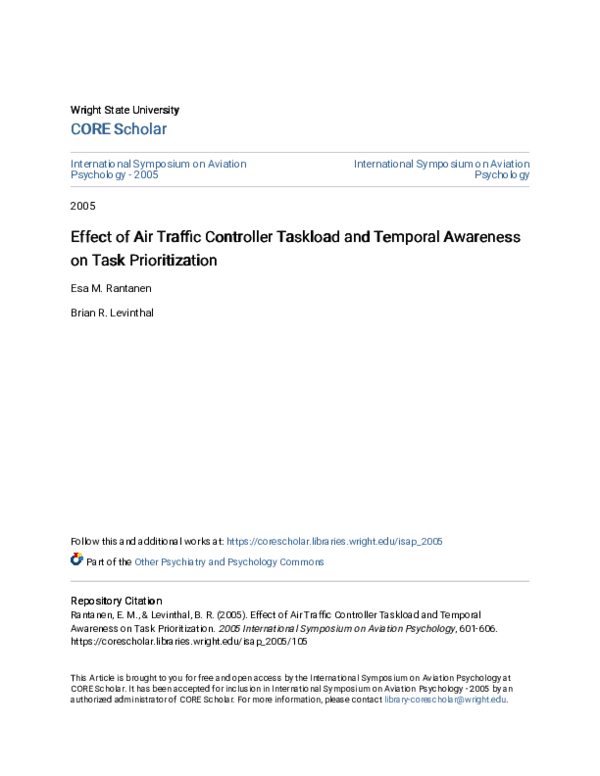 Pdf Effect Of Air Traffic Controller Taskload And Temporal Awareness On Task Prioritization