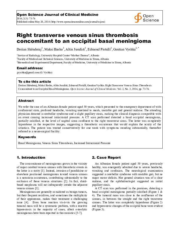 (PDF) Right Transverse Venous Sinus Thrombosis Concomitant to an ...
