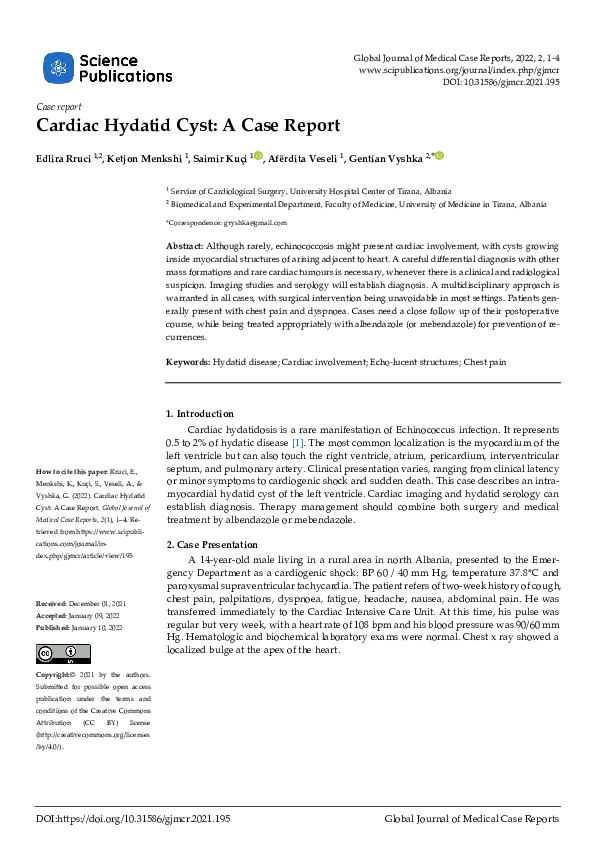 (PDF) Cardiac Hydatid Cyst: A Case Report