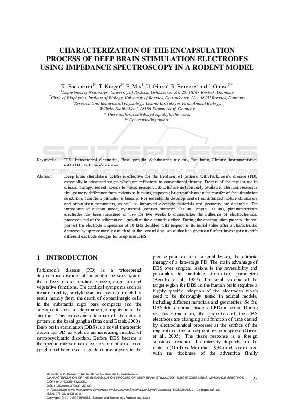 (PDF) Characterization of the Encapsulation Process of Deep Brain Stimulation Electrodes Using ...