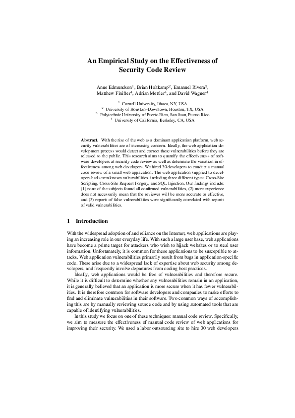 (PDF) An Empirical Study on the Effectiveness of Security Code Review