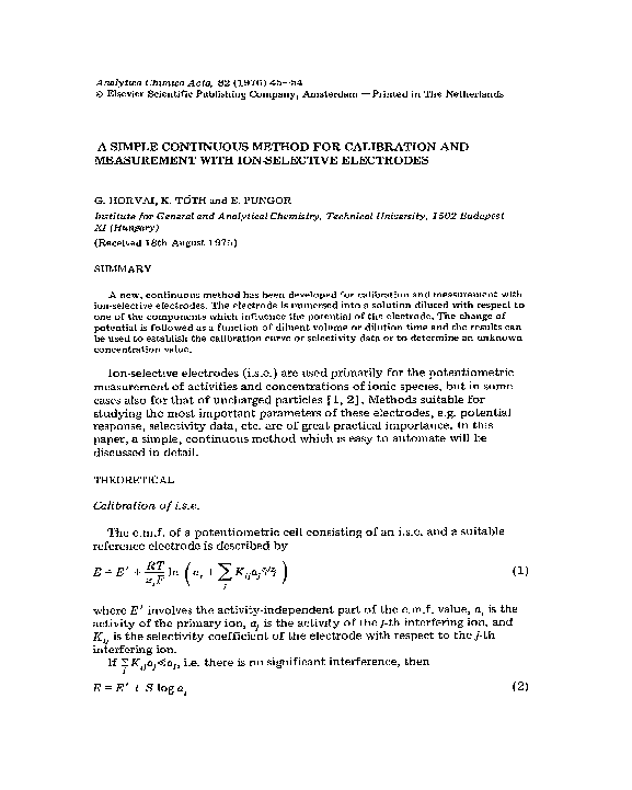 (PDF) A simple continuous method for calibration and measurement with ion-selective electrodes