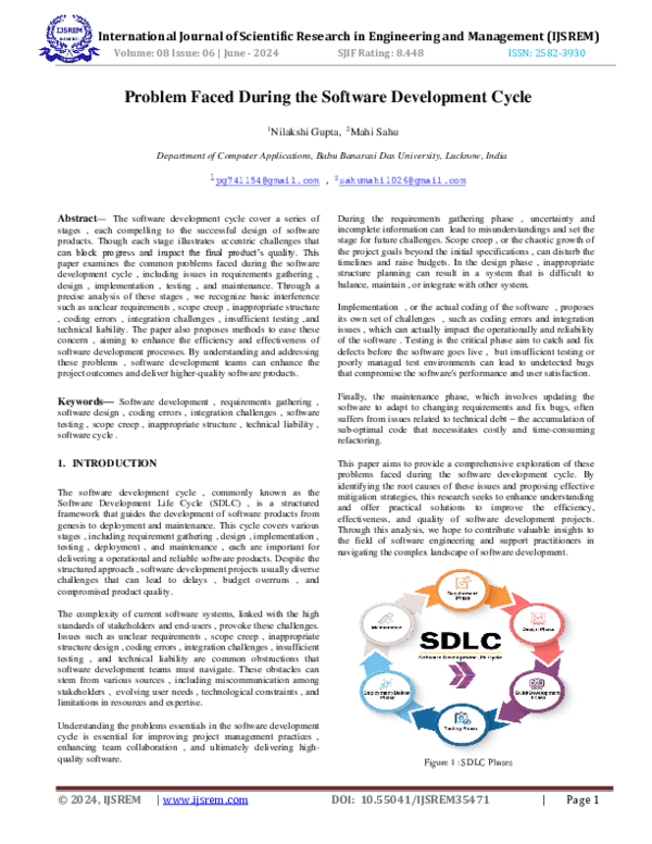 (PDF) Problem Faced During the Software Development Cycle