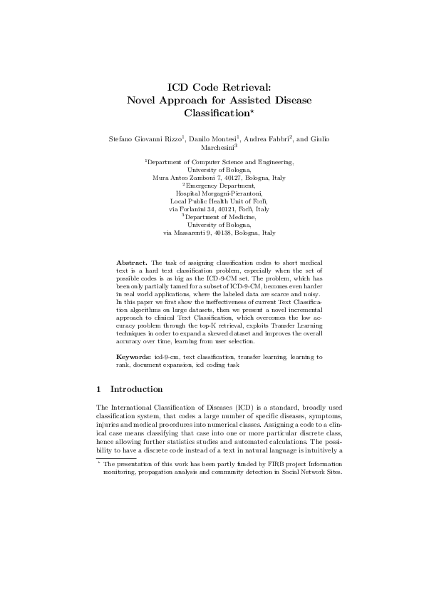 (PDF) ICD Code Retrieval: Novel Approach for Assisted Disease Classification