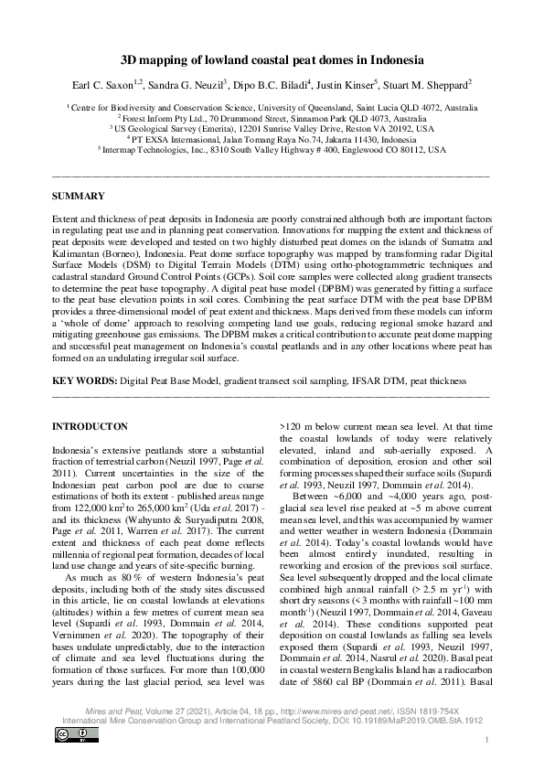 (PDF) 3D mapping of lowland coastal peat domes in Indonesia