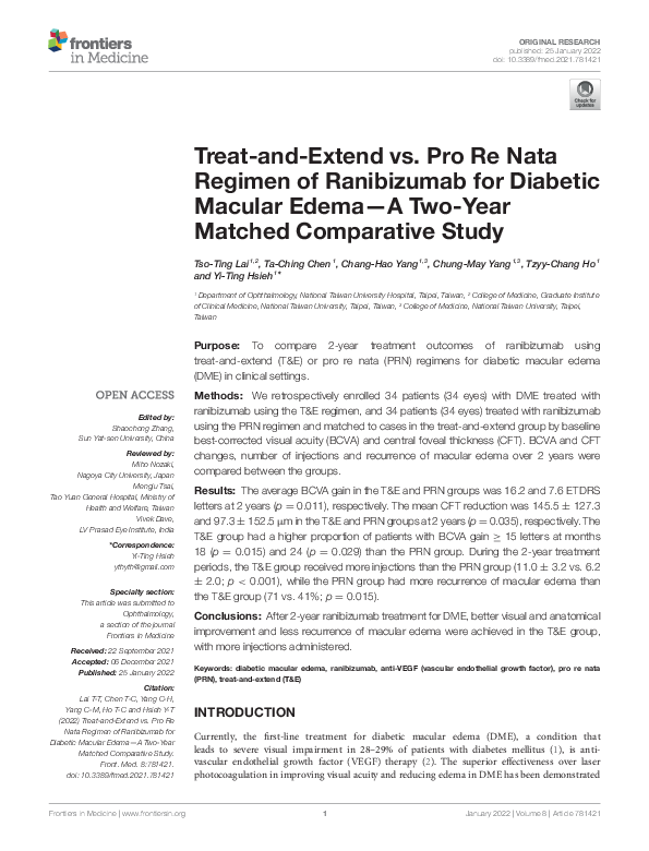(PDF) Treat-and-Extend vs. Pro Re Nata Regimen of Ranibizumab for ...