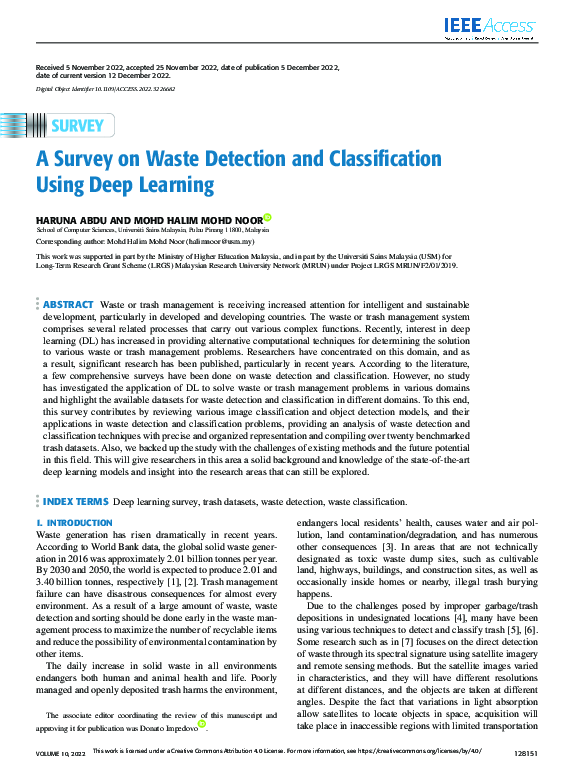 (PDF) A Survey on Waste Detection and Classification Using Deep Learning