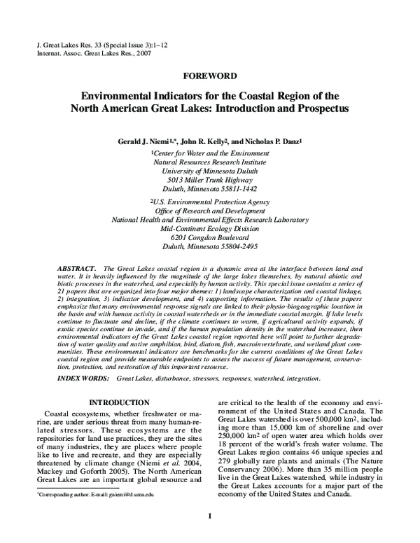 (PDF) Environmental Indicators for the Coastal Region of the North American Great Lakes ...