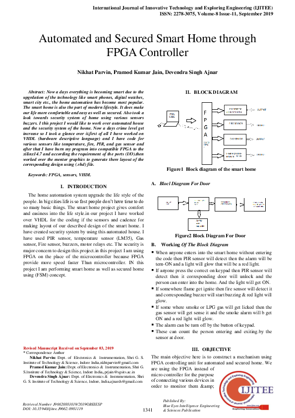 (PDF) Automated and Secured Smart Home through FPGA Controller