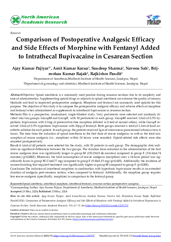 (PDF) Comparison of Postoperative Analgesic Efficacy and Side Effects ...