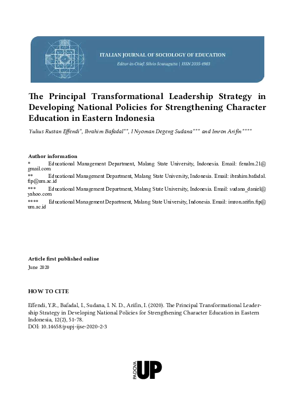 (PDF) The Principal Transformational Leadership Strategy in Developing National Policies for ...