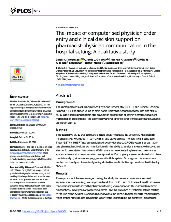 Pdf The Impact Of Computerised Physician Order Entry And Clinical Decision Support On