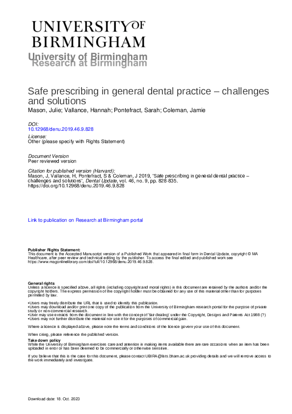 (PDF) Safe prescribing in general dental practice – challenges and ...