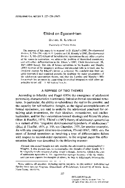 (PDF) Elkind on egocentrism