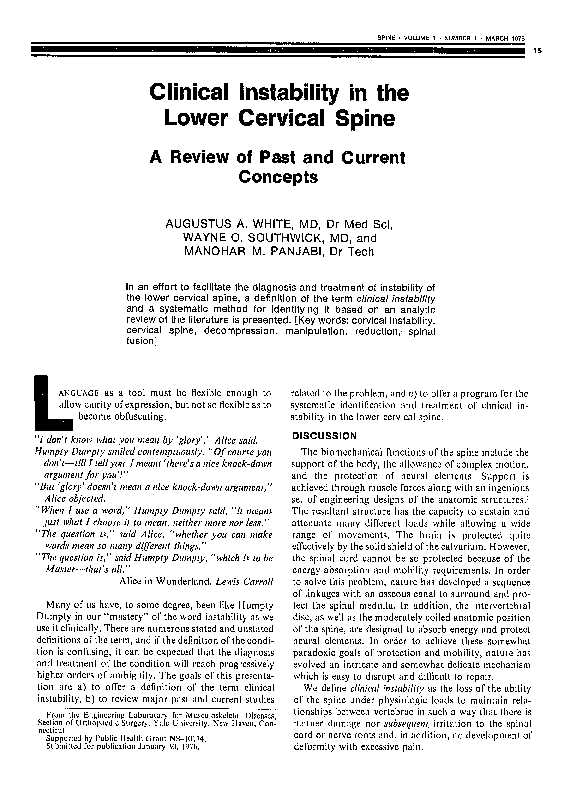 (PDF) Clinical Instability in the Lower Cervical Spine A Review of Past ...