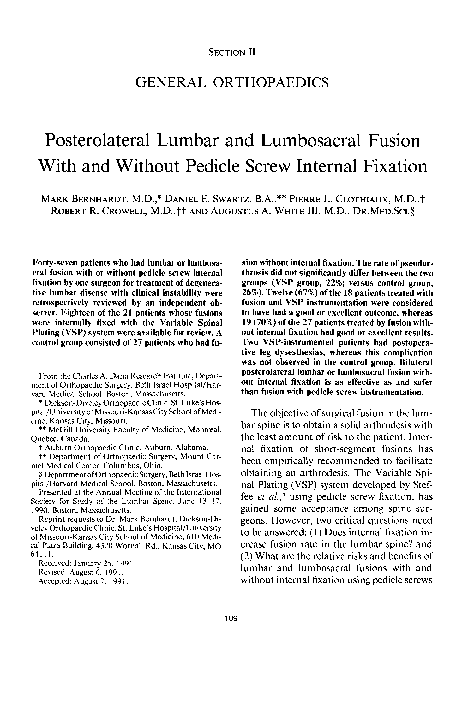 (PDF) Posterolateral Lumbar and Lumbosacral Fusion With and Without ...