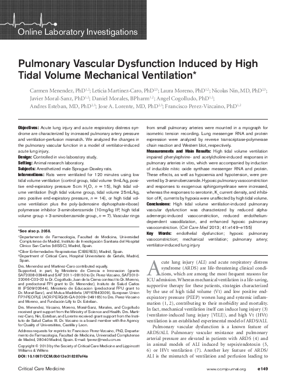 (PDF) Pulmonary Vascular Dysfunction Induced by High Tidal Volume ...