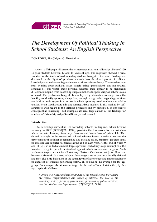 (PDF) The Development Of Political Thinking In