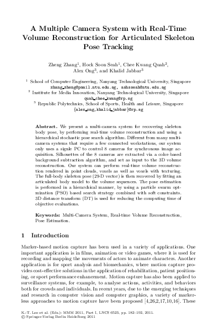 (PDF) A Multiple Camera System with Real-Time Volume Reconstruction for ...