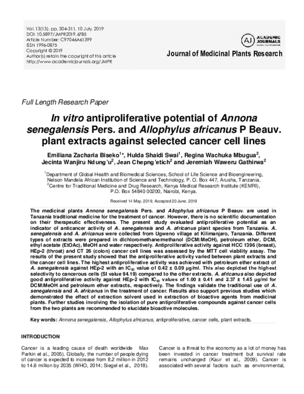 (PDF) In vitro antiproliferative potential of Annona senegalensis Pers ...