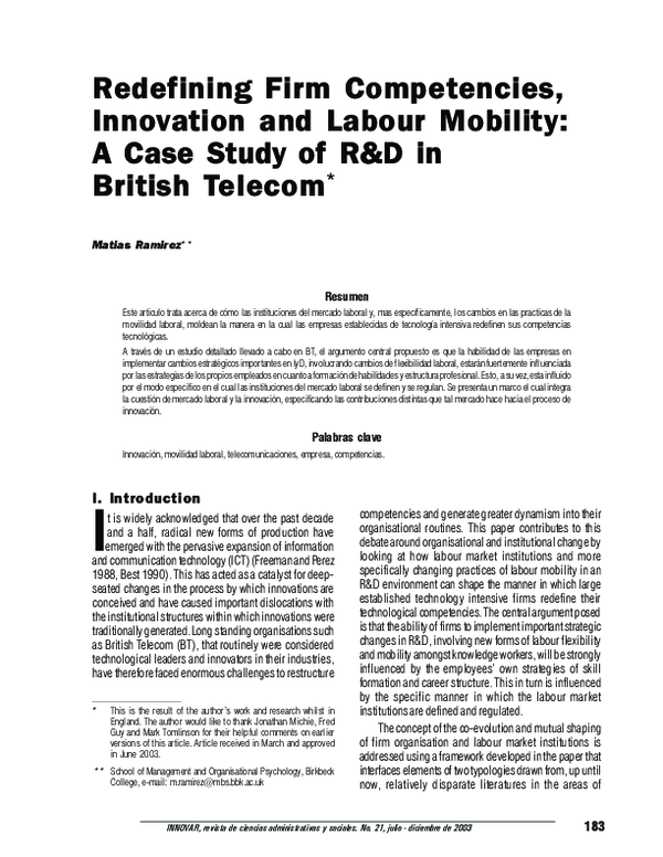 (PDF) Redefining Firm Competencies, Innovation and Labour Mobility: A Case Study in ...