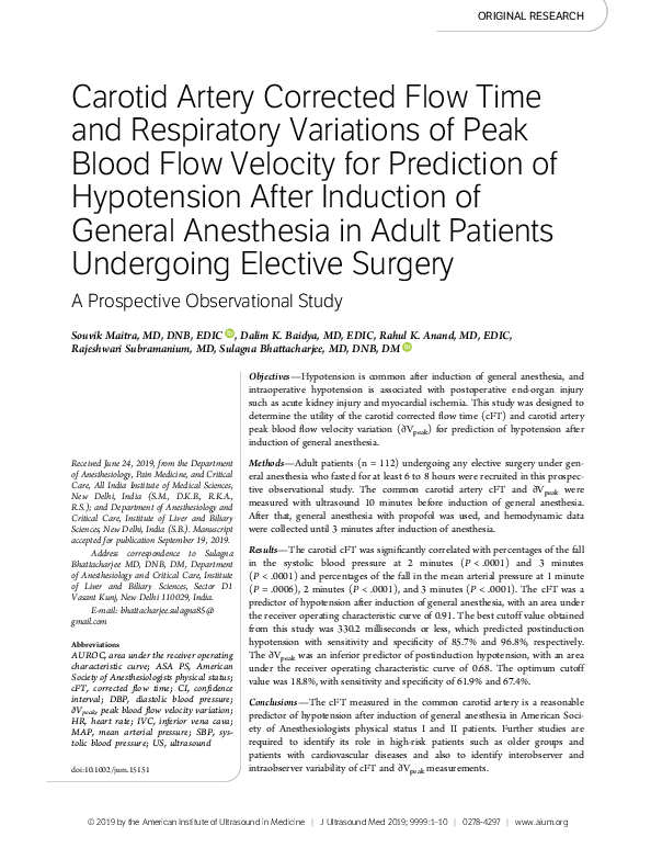 (PDF) Carotid artery corrected flow time and respiratory variation of ...