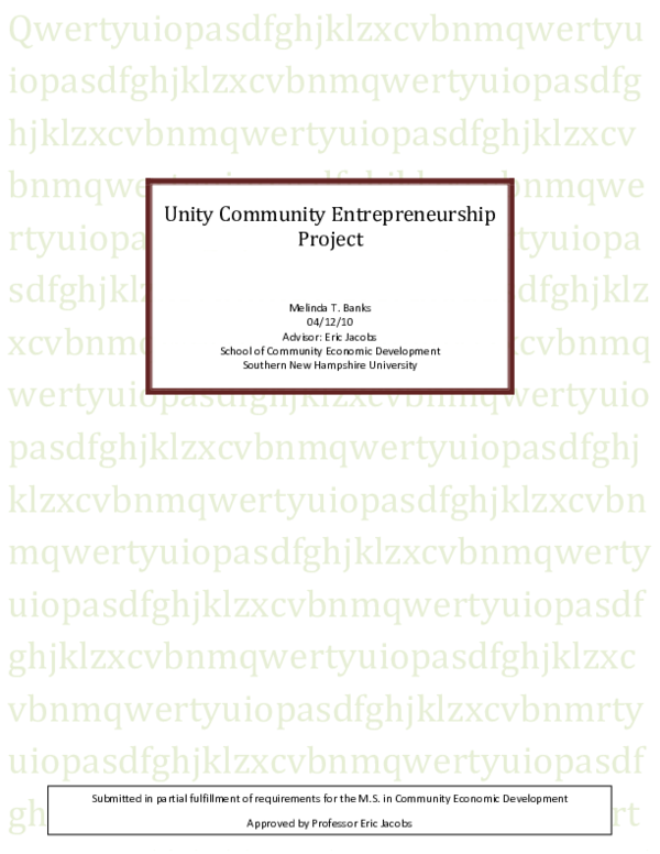 (PDF) Unity Community Entrepreneurship Project 1 | Melinda Banks ...